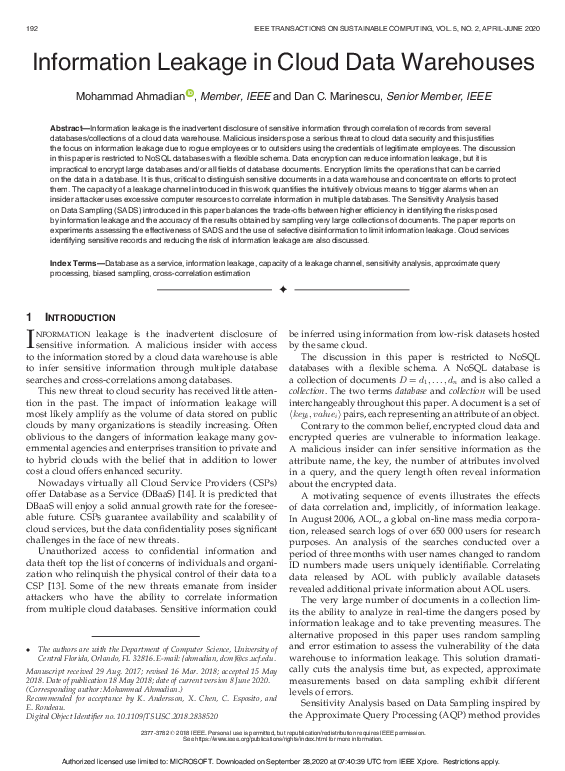 (PDF) Information Leakage in Cloud Data Warehouses