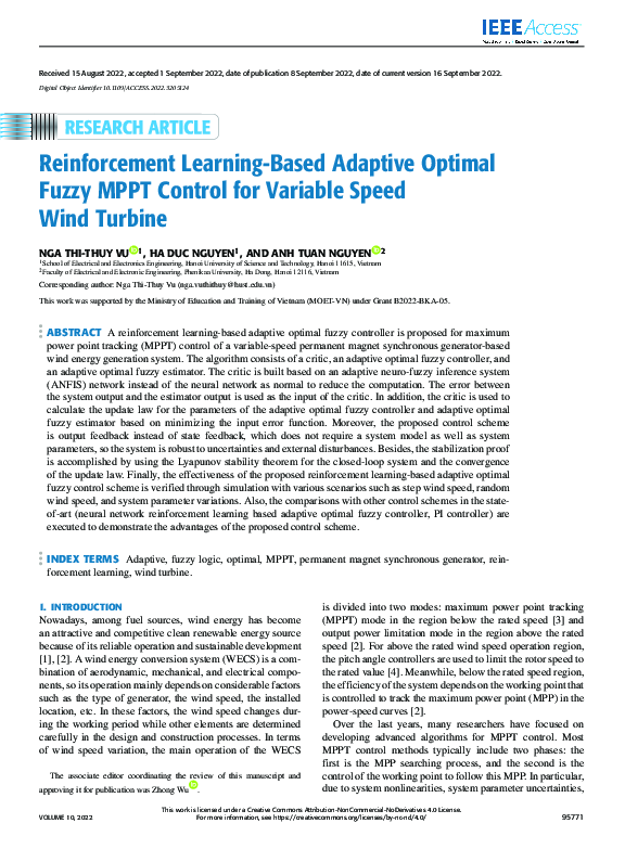 Pdf Reinforcement Learning Based Adaptive Optimal Fuzzy Mppt Control