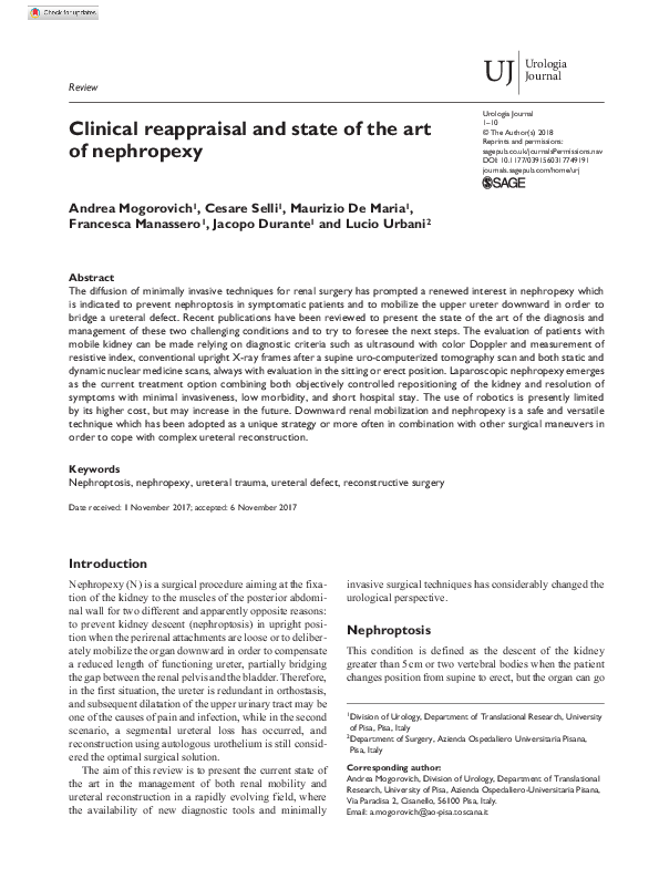 (PDF) Clinical reappraisal and state of the art of nephropexy