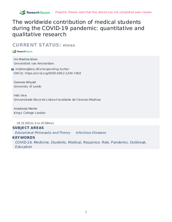(PDF) The worldwide contribution of medical students during the COVID ...