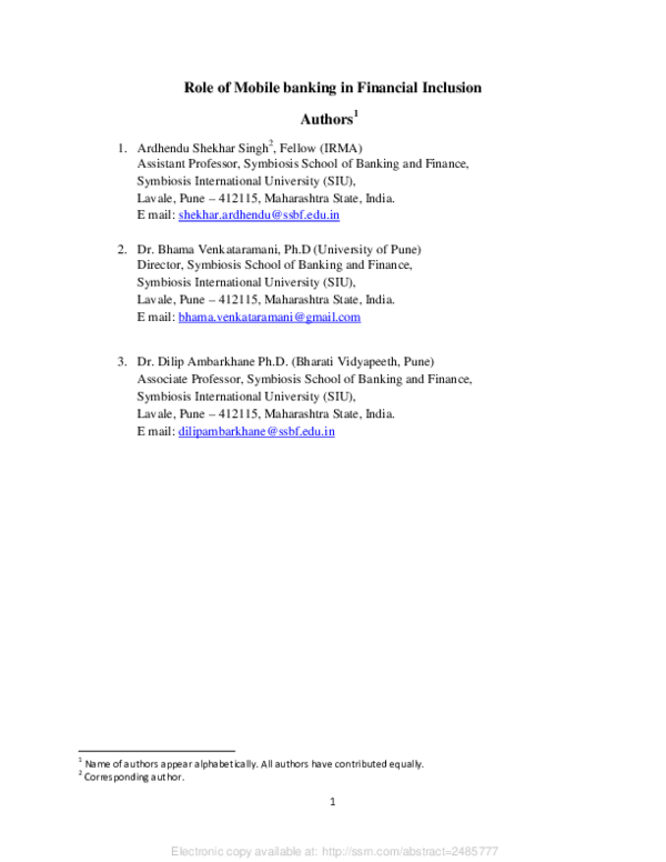 (PDF) Role of Mobile Banking in Financial Inclusion