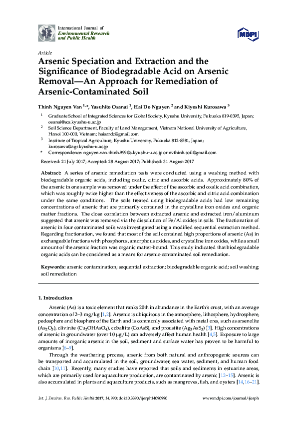 (PDF) Arsenic Speciation and Extraction and the Significance of Biodegradable Acid on Arsenic ...