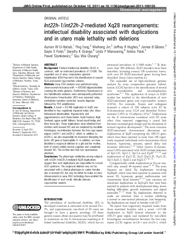(PDF) Int22h-1/int22h-2-mediated Xq28 rearrangements: intellectual ...