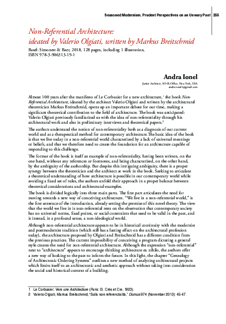 (PDF) Non-Referential Architecture: ideated by Valerio Olgiati, written by Markus Breitschmid