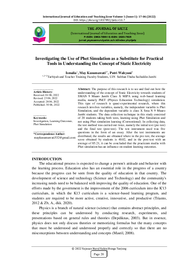 (PDF) Investigating the Use of Phet Simulation as a Substitute for Practical Tools in ...