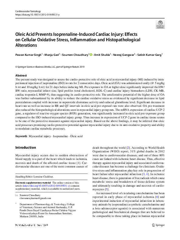 (PDF) Oleic Acid Prevents Isoprenaline-Induced Cardiac Injury: Effects on Cellular Oxidative ...