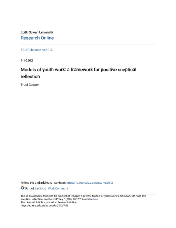 (PDF) Models of youth work: a framework for positive sceptical ...