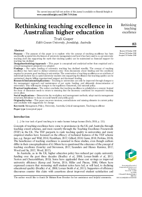 (PDF) Rethinking teaching excellence in Australian higher education