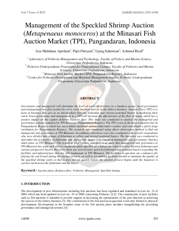 (PDF) Management of the Speckled Shrimp Auction (Metapenaeus monoceros ...
