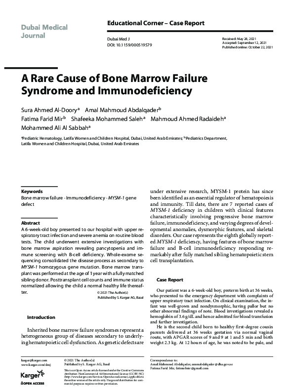 (PDF) A Rare Cause of Bone Marrow Failure Syndrome and Immunodeficiency