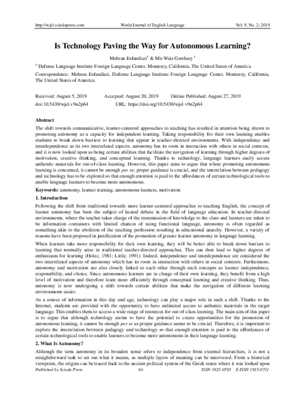 (PDF) Is Technology Paving the Way for Autonomous Learning?