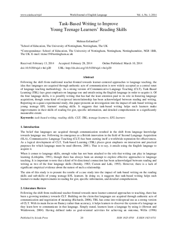(PDF) Task-Based Writing to Improve Young Teenage Learners’ Reading ...