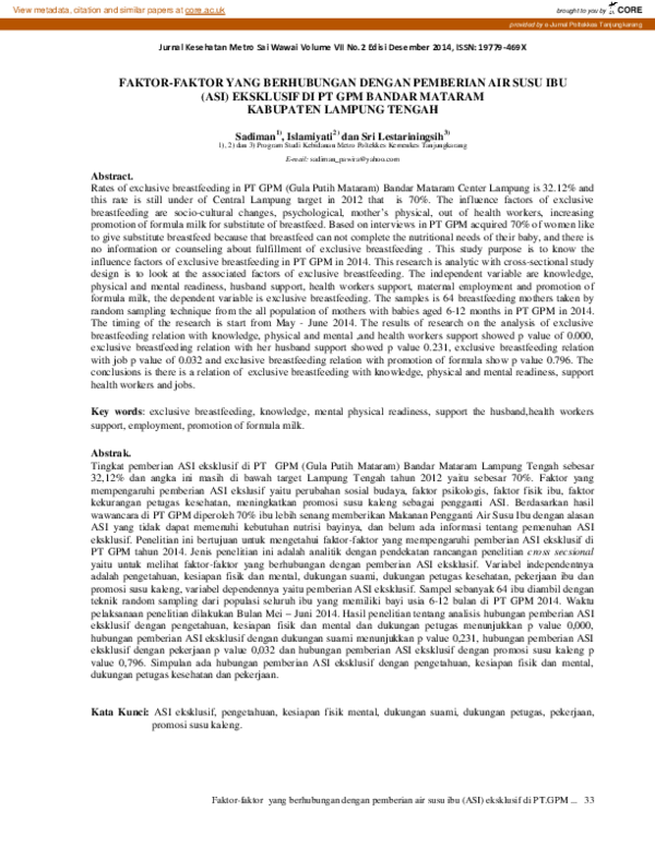 (PDF) Faktor-Faktor Yang Berhubungan Dengan Pemberian Air Susu Ibu (Asi ...