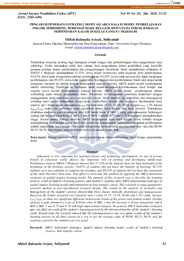 (PDF) Pengaruh Penerapan Strategi Motivasi Arcs Dalam Model Pembelajaran Inkuiri Terbimbing ...