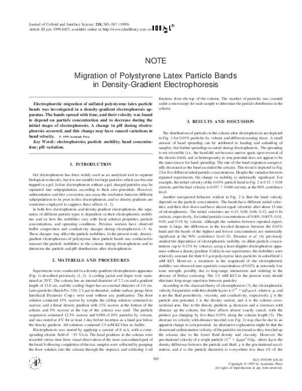 Pdf Migration Of Polystyrene Latex Particle Bands In Density Gradient