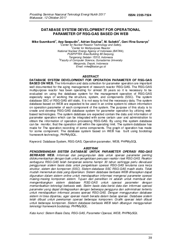 (PDF) Database System Development for Operationalparameter of RSG-Gas ...