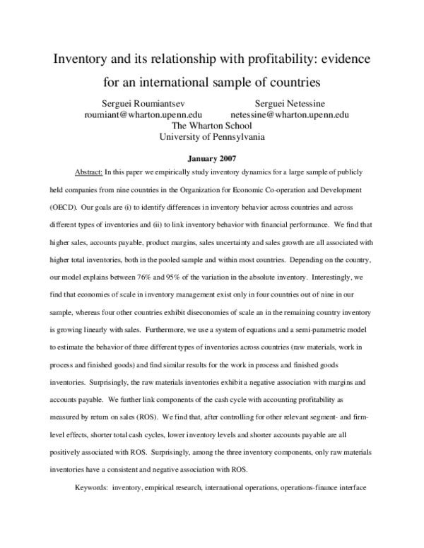 (PDF) Inventory and its Relationship with Profitability: Evidence for ...
