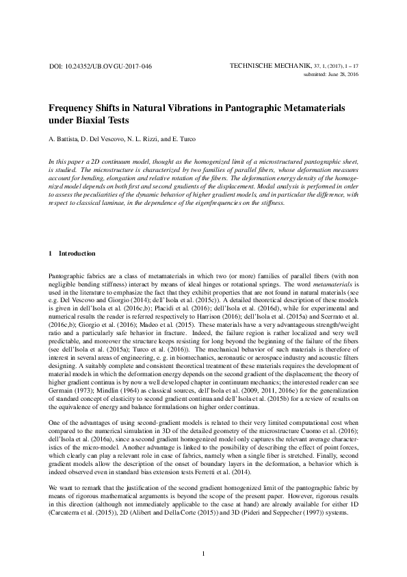 (PDF) Dynamic Behaviors of Pantographic Metamaterials