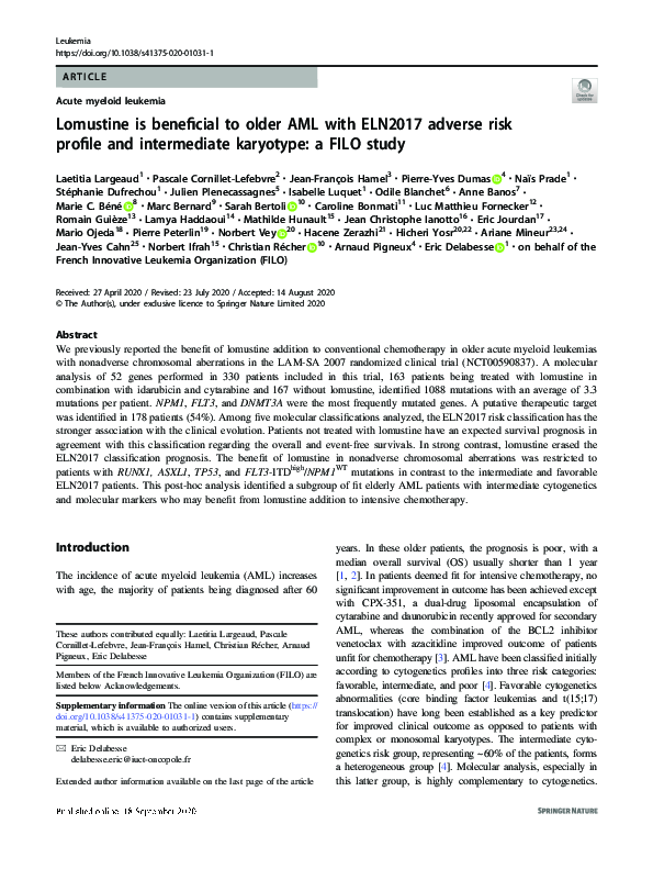 (PDF) Lomustine is beneficial to older AML with ELN2017 adverse risk ...