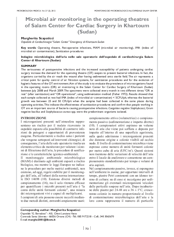 (PDF) Microbial air monitoring in operating theatres: experience at the ...