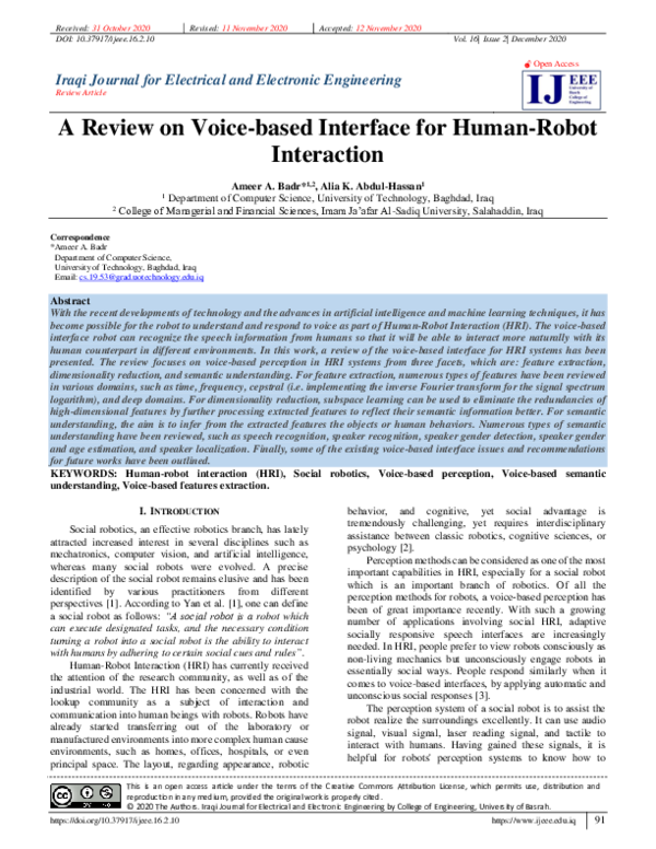 (PDF) A Review on Voice-based Interface for Human-Robot Interaction