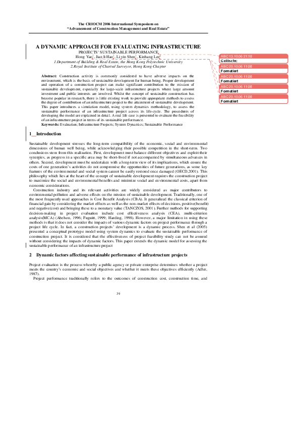 (PDF) A Dynamic Approach for Evaluating Infrastructure