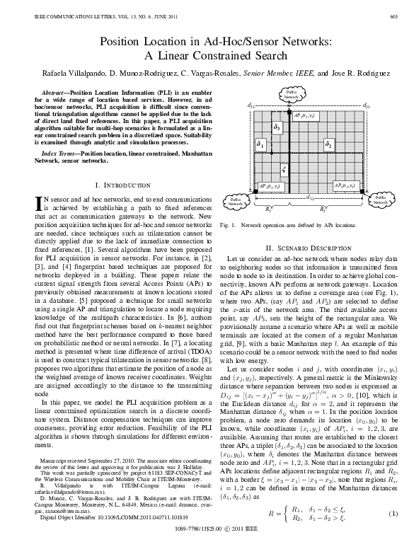 Pdf Position Location In Ad Hoc Sensor Networks A Linear Constrained Search