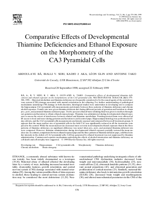(PDF) Comparative Effects of Developmental Thiamine Deficiencies and ...