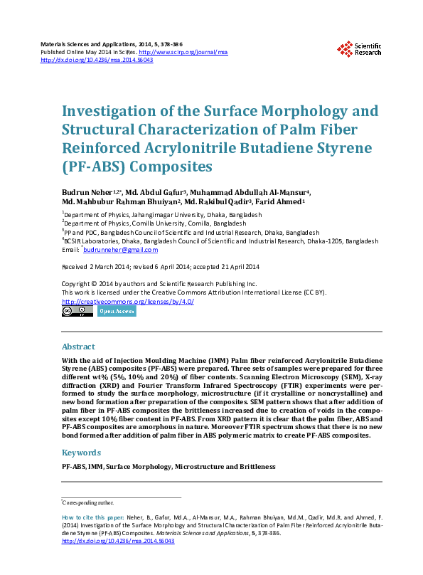 (PDF) Investigation of the Surface Morphology and Structural ...
