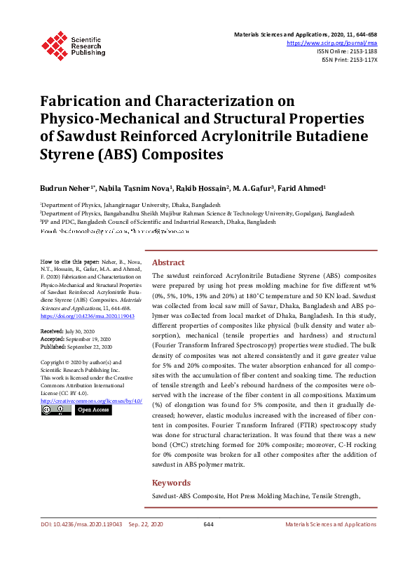 (PDF) Fabrication and Characterization on Physico-Mechanical and Structural Properties of ...
