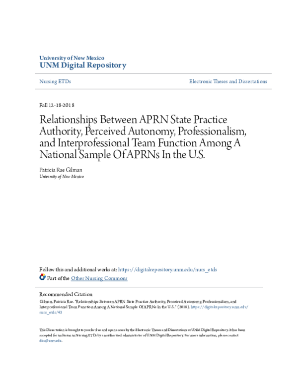 (PDF) APRN Authority, Autonomy, and IPT Functionality