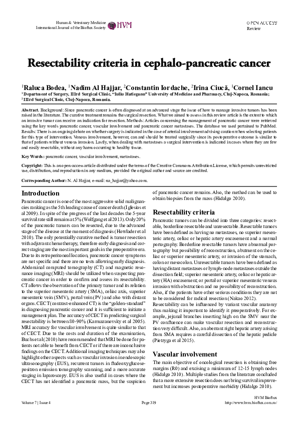 (PDF) Resectability criteria in cephalo-pancreatic cancer | Raluca ...