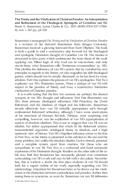 (PDF) The Trinity and the Vindication of Christian Paradox: An ...