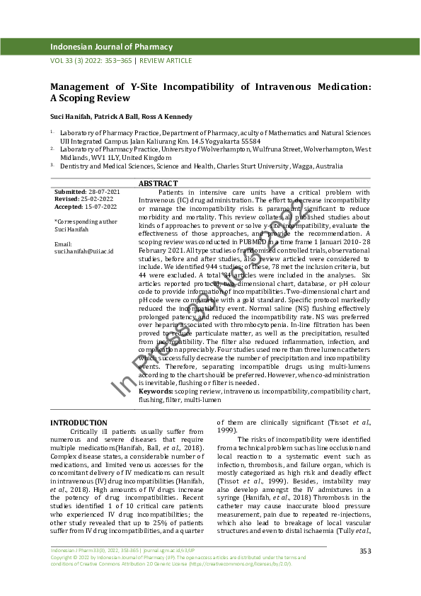 (PDF) Management of Y-Site Incompatibility of Intravenous Medication: A ...