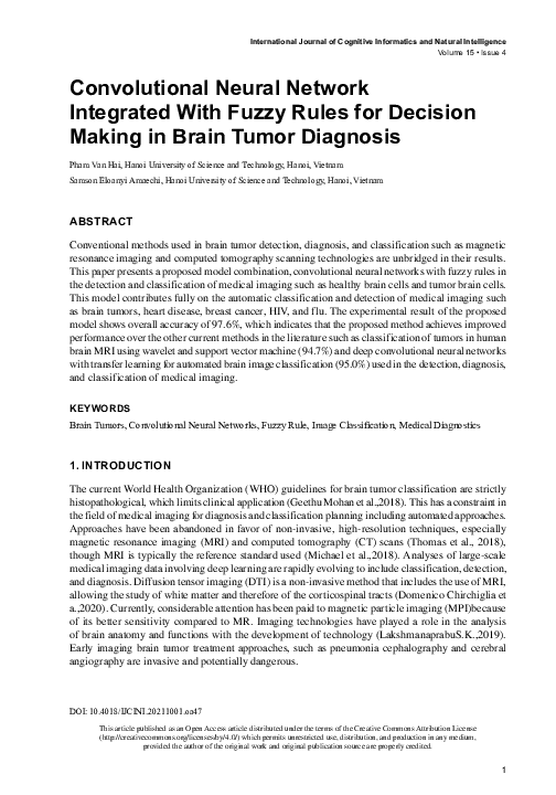 Pdf Convolutional Neural Network Integrated With Fuzzy Rules For Decision Making In Brain