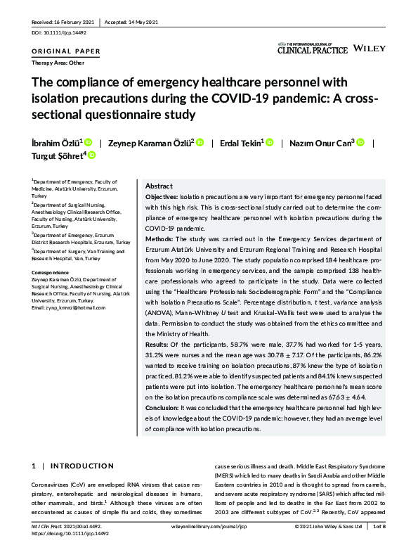 (PDF) The compliance of emergency healthcare personnel with isolation ...