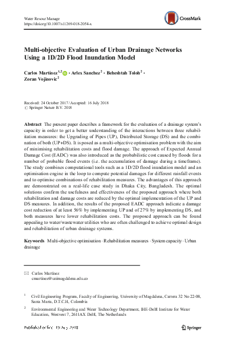 (PDF) Multi-objective Evaluation of Urban Drainage Networks Using a 1D ...