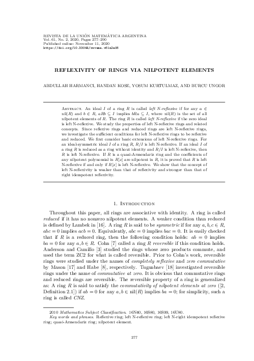 (PDF) Reflexivity of rings via nilpotent elements