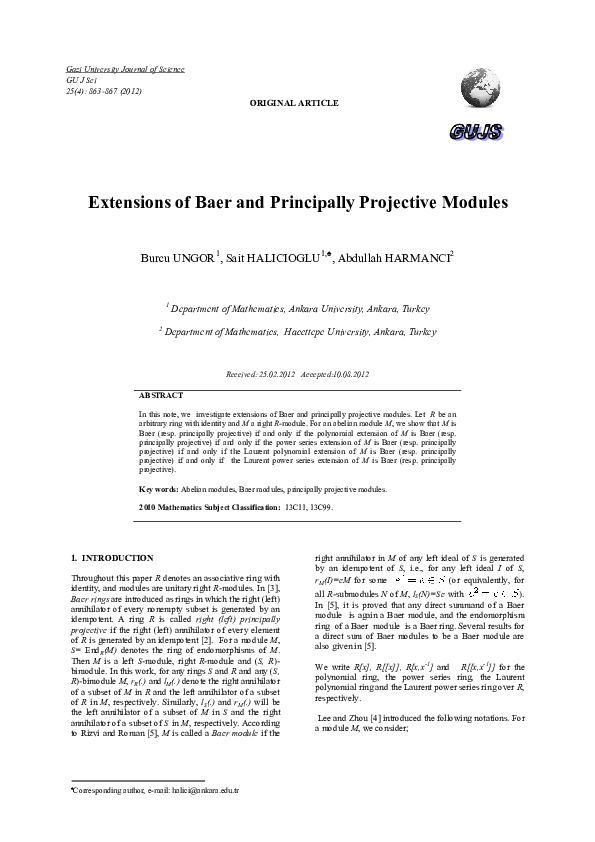 (PDF) Extensions of Baer and Principally Projective Modules