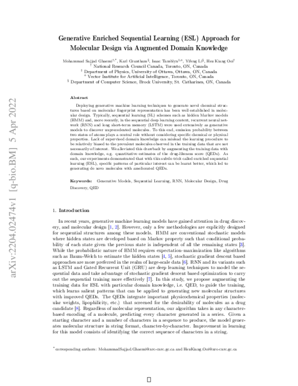 Pdf Generative Enriched Sequential Learning Esl Approach For Molecular Design Via Augmented