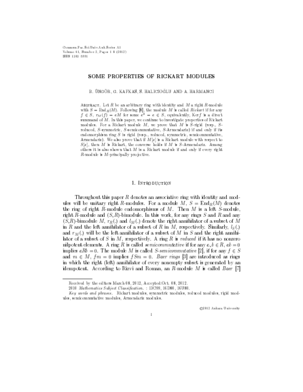 (PDF) Some properties of Rickart modules