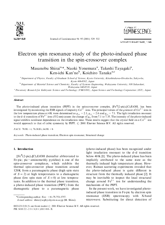 (PDF) Electron spin resonance study of the photo-induced phase transition in the spin-crossover ...