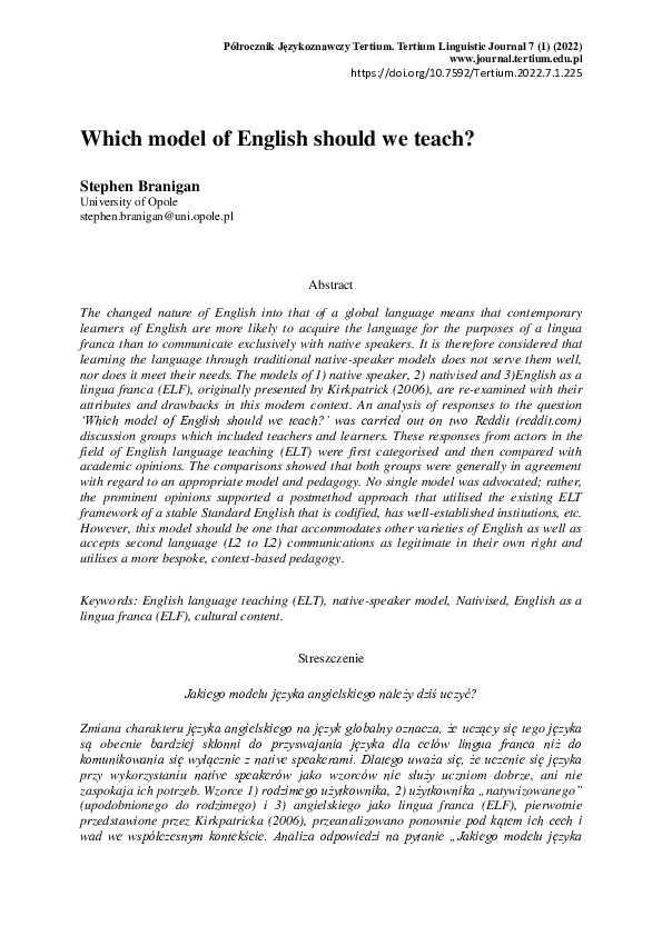 (PDF) Which model of English should we teach?