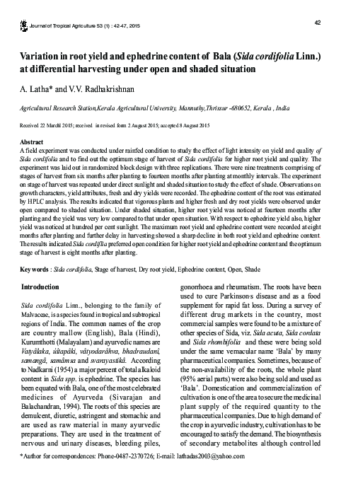 (PDF) Variation in root yield and ephedrine content of Bala (Sida ...