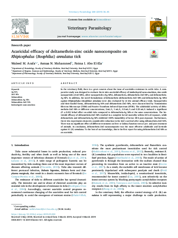 (PDF) Acaricidal efficacy of deltamethrin-zinc oxide nanocomposite on ...