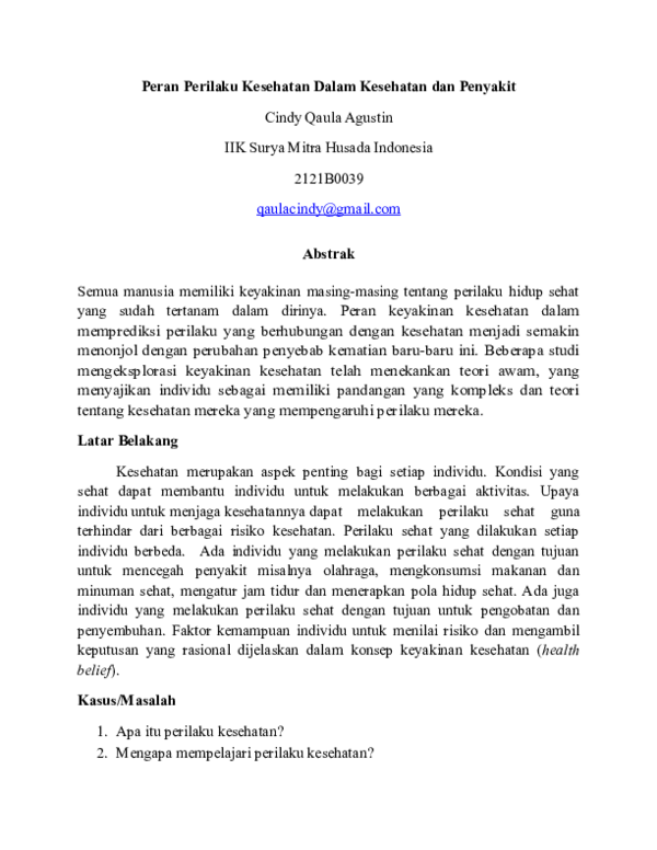 Doc Peran Perilaku Kesehatan Dalam Kesehatan Dan Penyakit