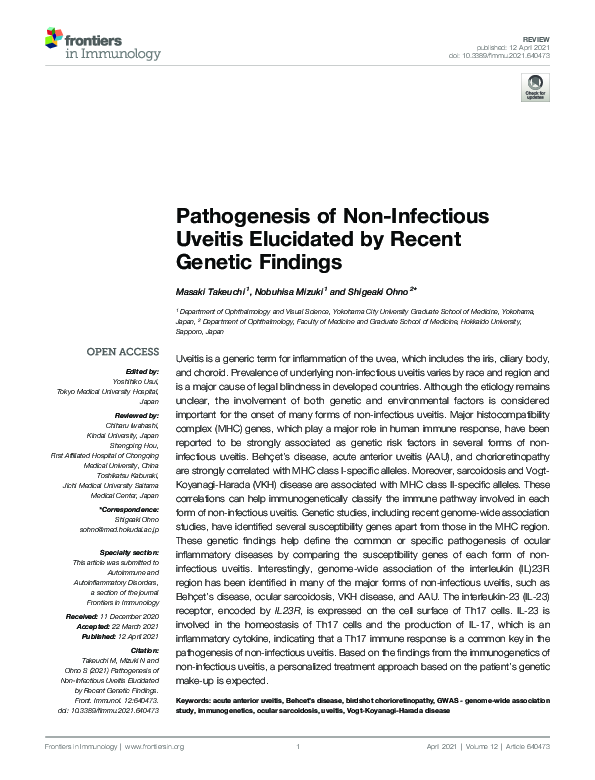 (PDF) Pathogenesis of Non-Infectious Uveitis Elucidated by Recent ...