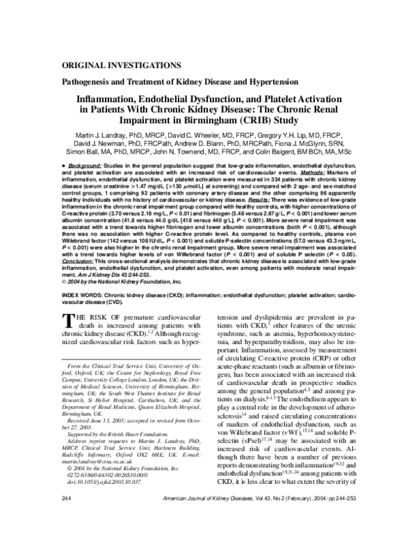 (PDF) Inflammation, endothelial dysfunction, and platelet activation in ...