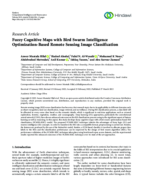 (PDF) Fuzzy Cognitive Maps with Bird Swarm Intelligence Optimization-Based Remote Sensing Image ...