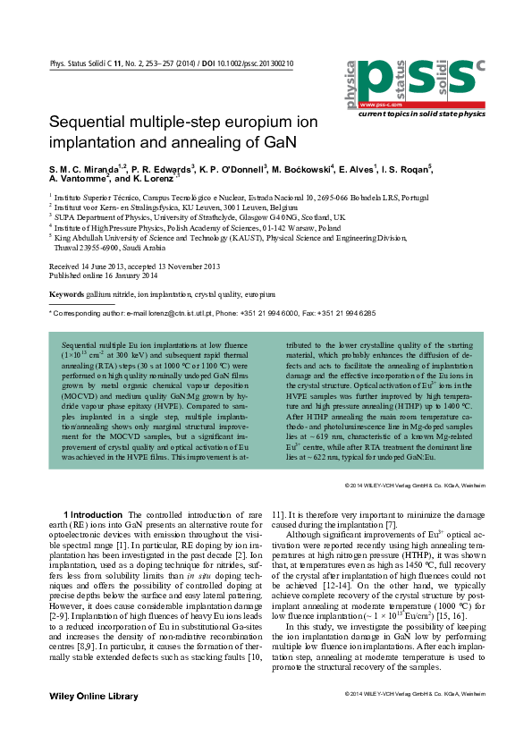 (PDF) Sequential multiple-step europium ion implantation and annealing of GaN